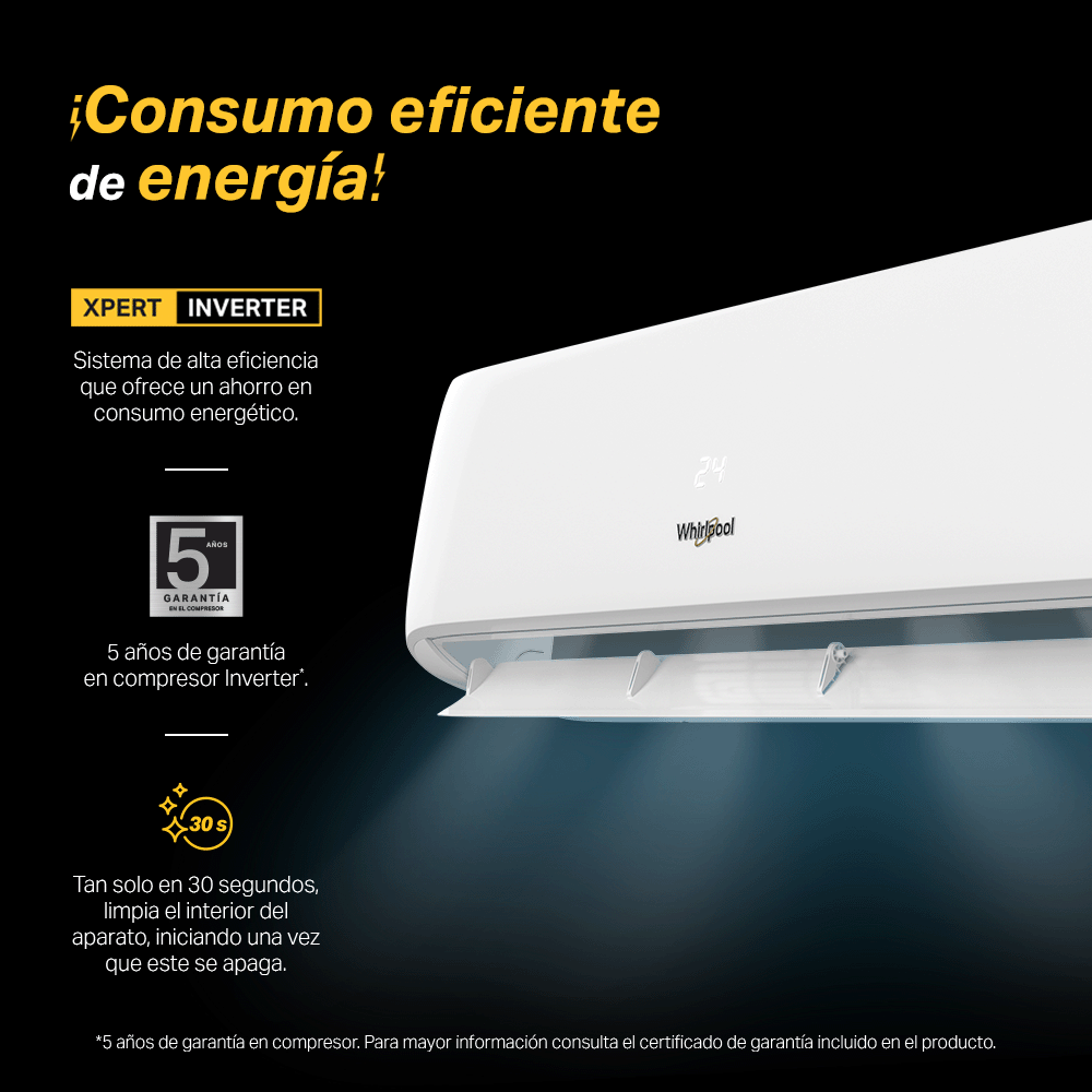 Minisplit Whirlpool Xpert Inverter 1 Tonelada (Frío/Calor) 220v ...